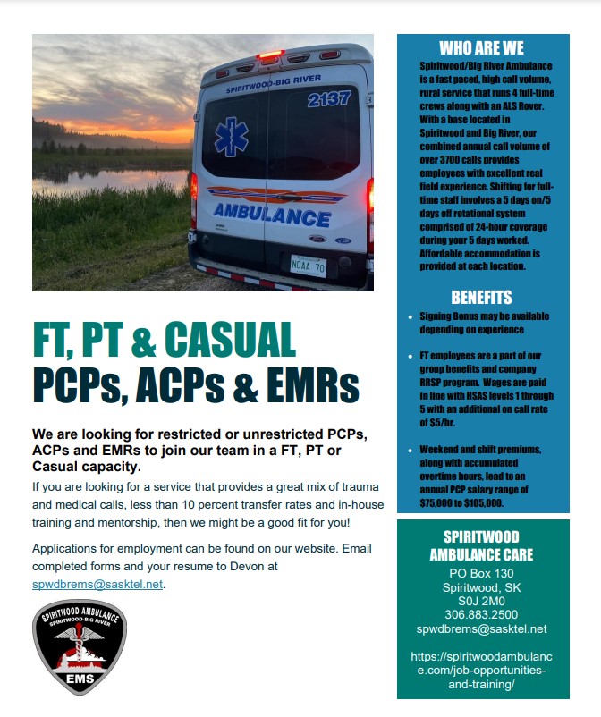 Careers / First Aid and CPR Training | Spiritwood - Big River Ambulance ...